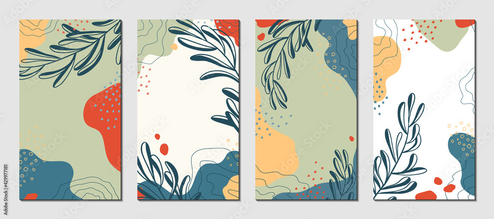 Botanical art. Abstract organic vector shapes, leaves, branch, plants ...