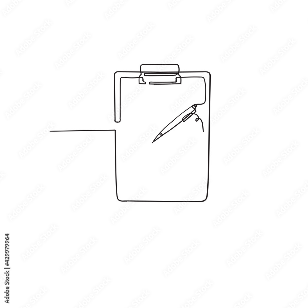 hand drawn doodle clipboard paper and pen isolated in continuous line ...