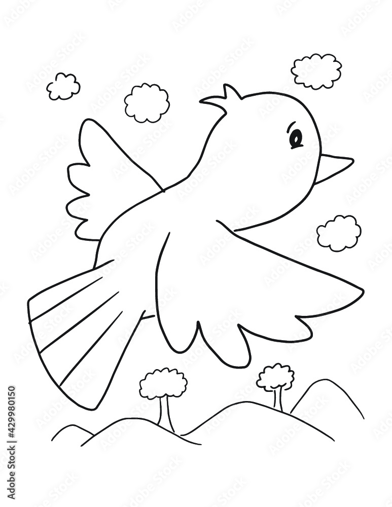 Cute Bird Cartoon Coloring Book Page Vector Illustration Art Stock ...