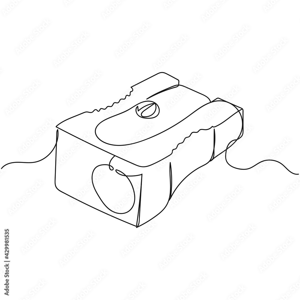 Continuous one line of pencil sharpener in silhouette . Minimal style ...