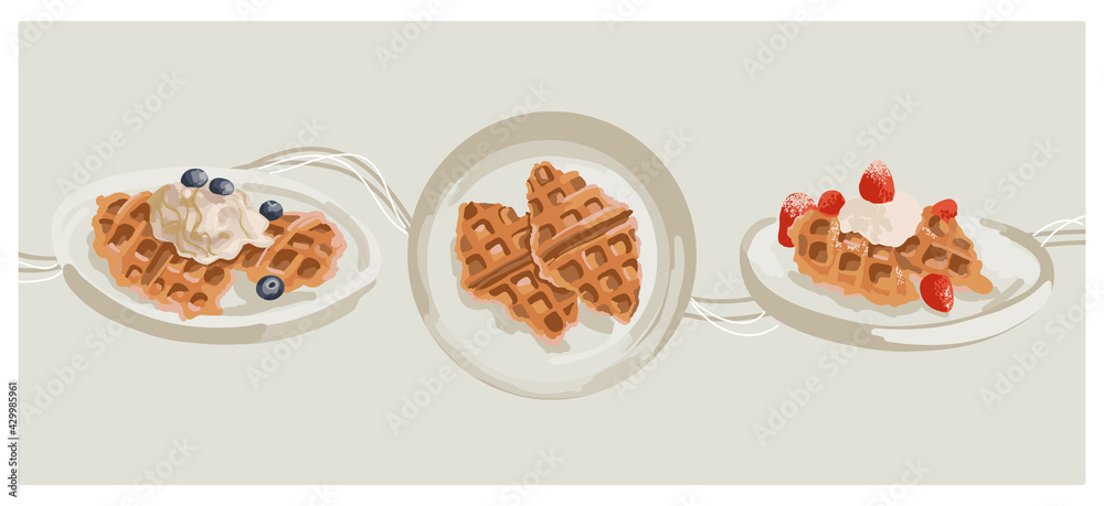 Croffle. Croissant waffles with ice cream, blueberries and strawberries ...