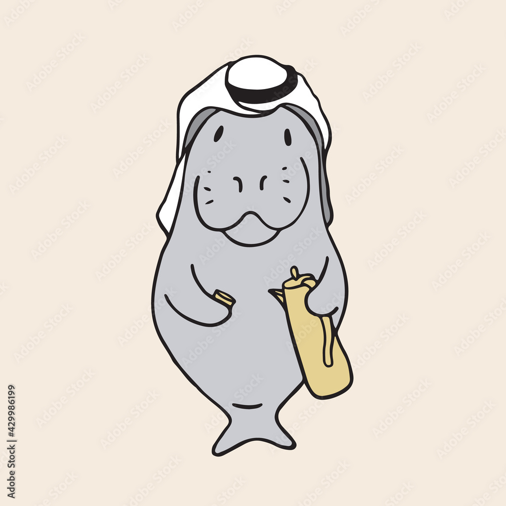 Dugong character. Vector hand drawn Manatee or Sea Cow mascot ...