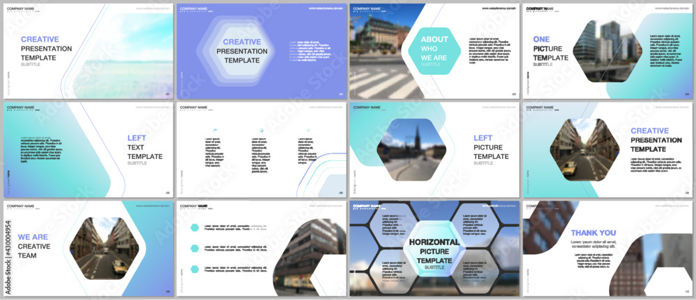 Minimal presentations design, portfolio vector templates with hexagonal ...