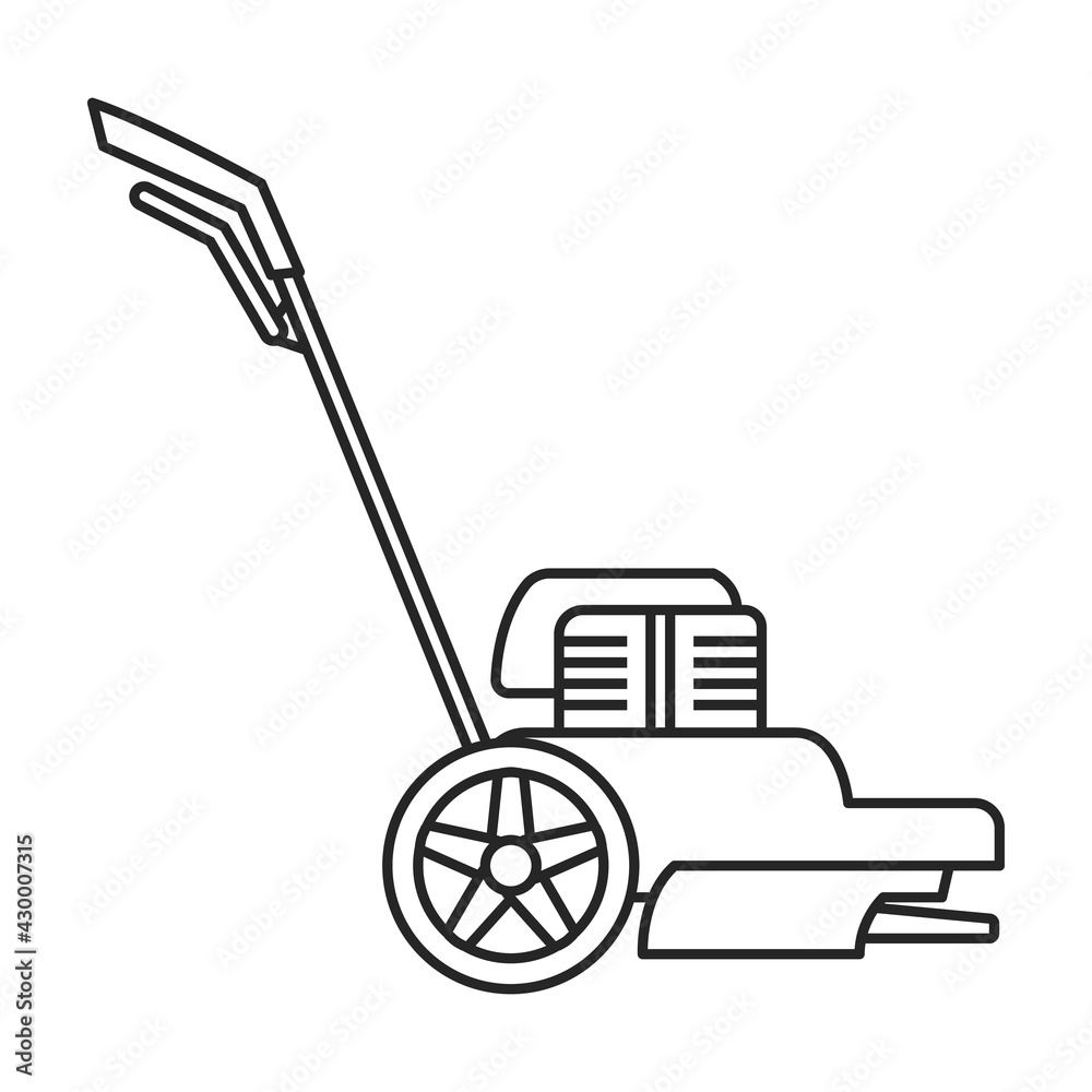 Lawn mower vector outline icon. Vector illustration lawnmower on white ...
