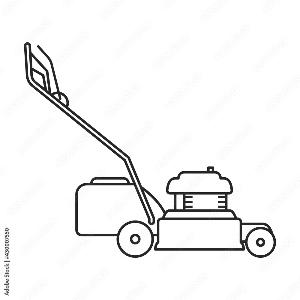 Lawn mower vector outline icon. Vector illustration lawnmower on white ...