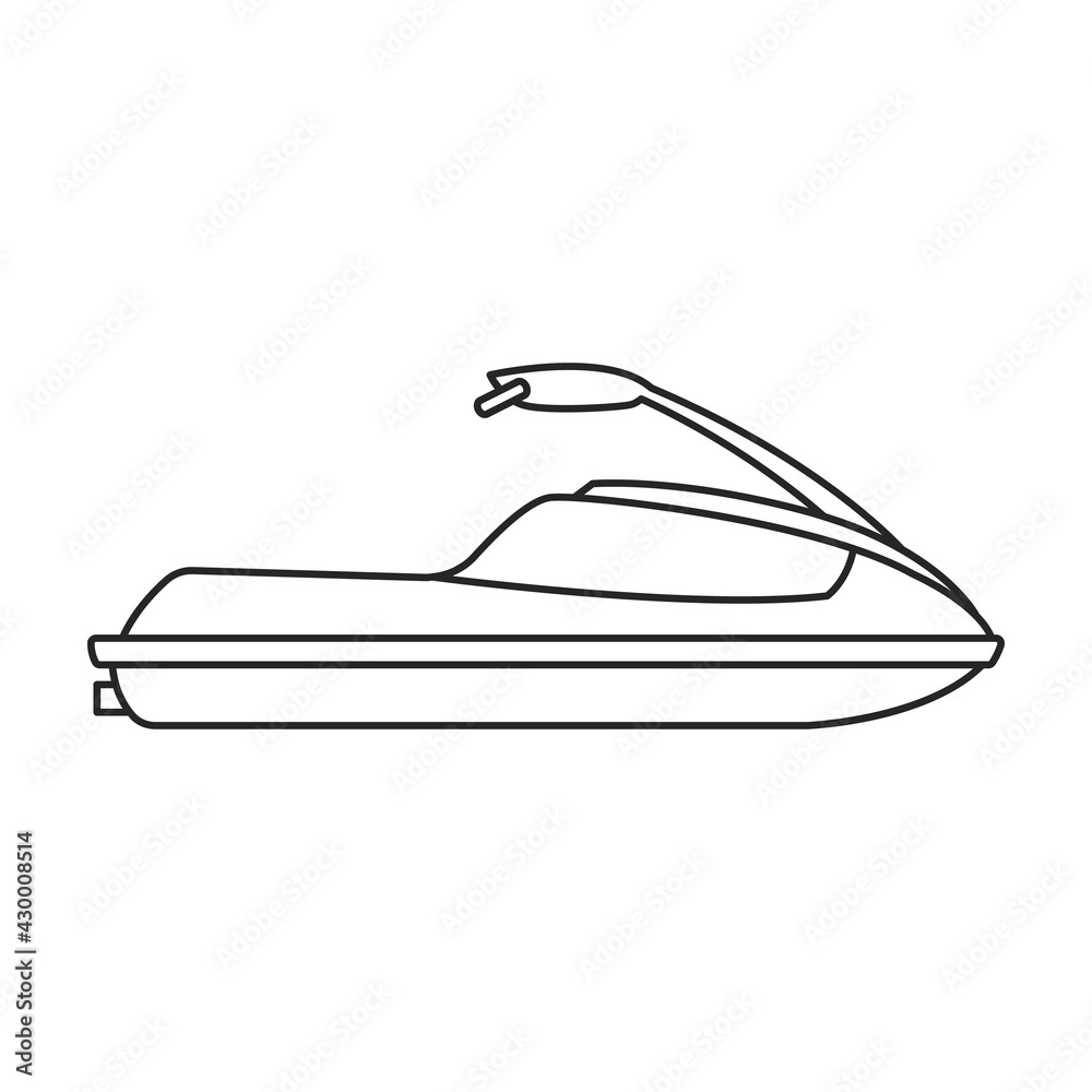 Jet ski vector outline icon. Vector illustration jetski on white ...