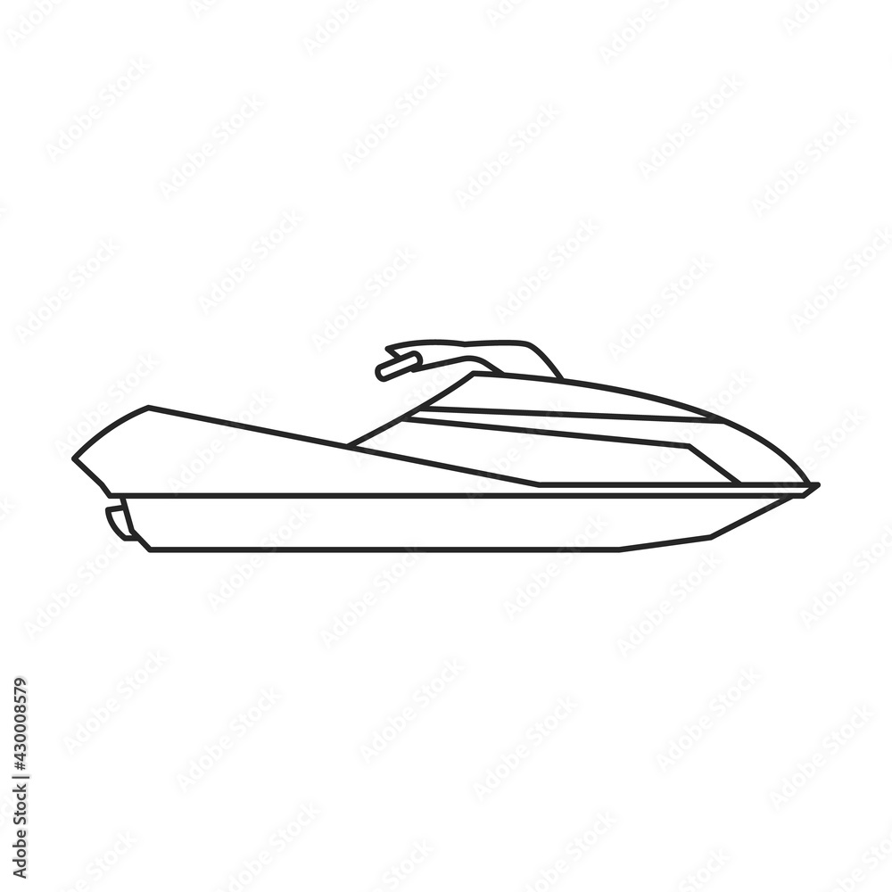 Jet ski vector outline icon. Vector illustration jetski on white ...
