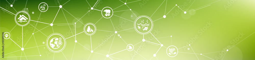 Climate change / global warming vector illustration. Green banner with ...