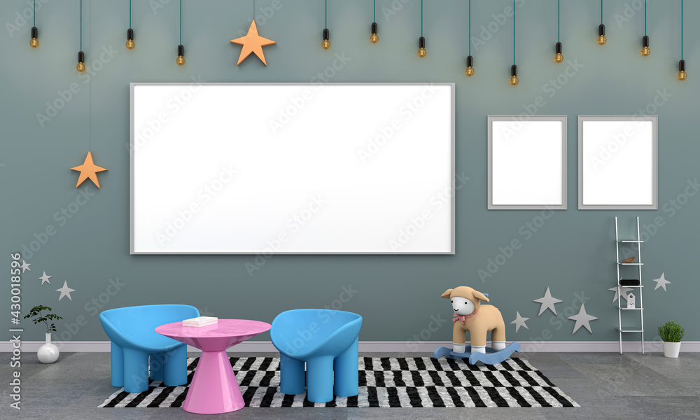 kindergarten classroom and frame for mockup, 3D rendering Stock ...