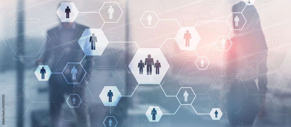 Banner recruitment concept on double exposure mixed media background ...