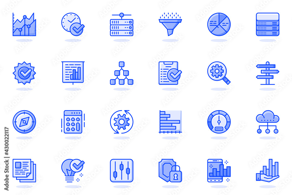 Big Data analysis web flat line icon. Bundle outline pictogram of ...