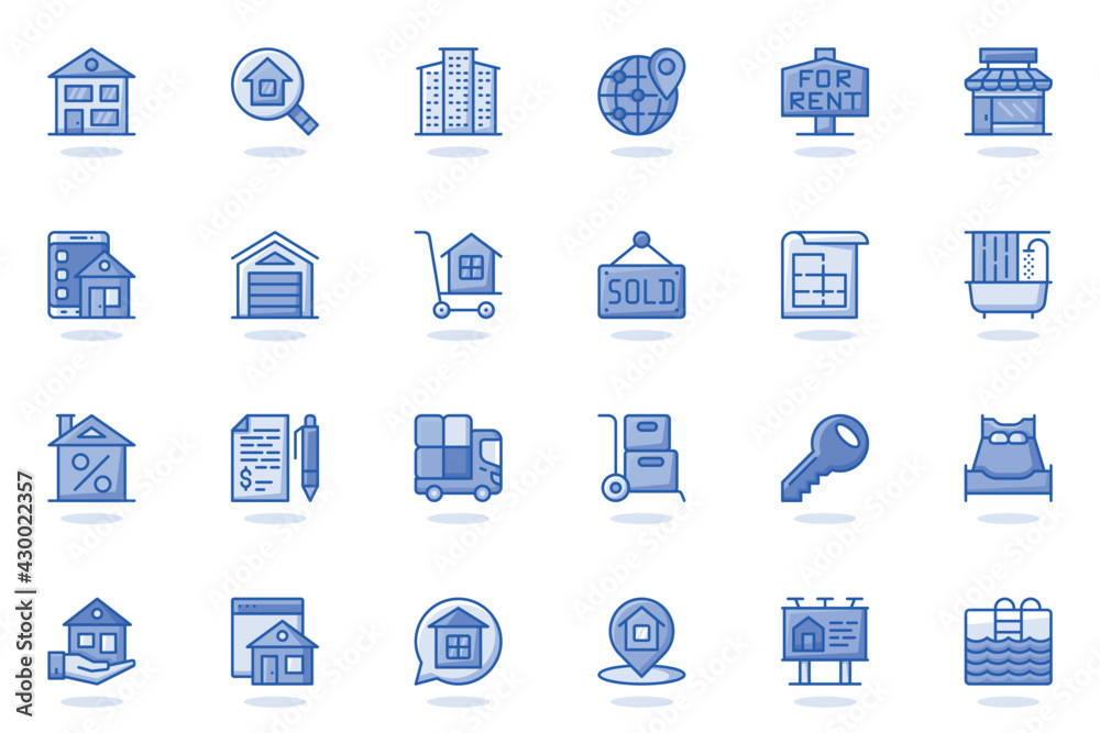 Real estate web flat line icon. Bundle outline pictogram of buying ...