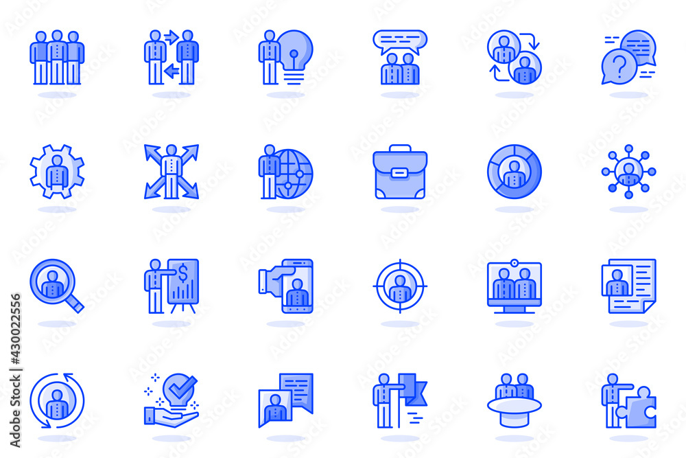 Teamwork web flat line icon. Bundle outline pictogram of colleagues ...