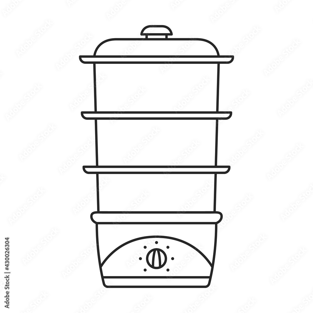 Steam cooker vector outline icon. Vector illustration double boiler on ...