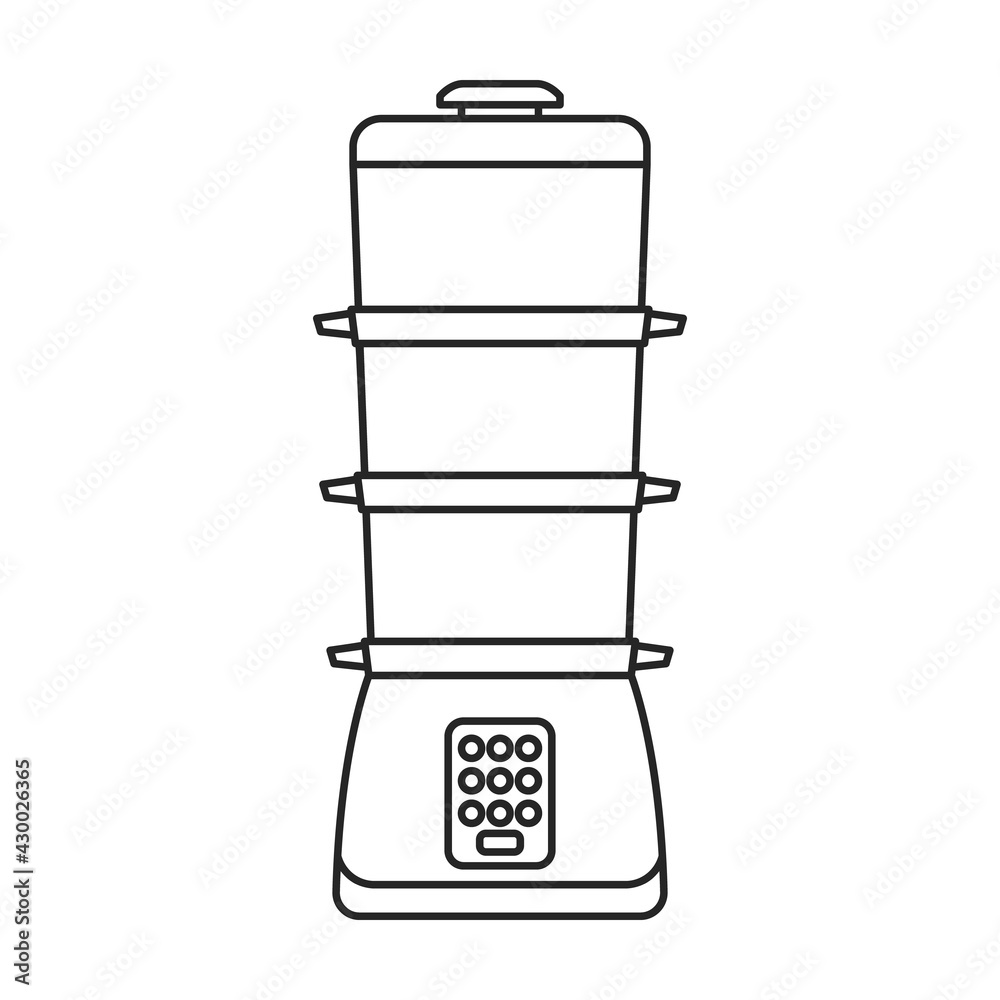 Steam cooker vector outline icon. Vector illustration double boiler on ...