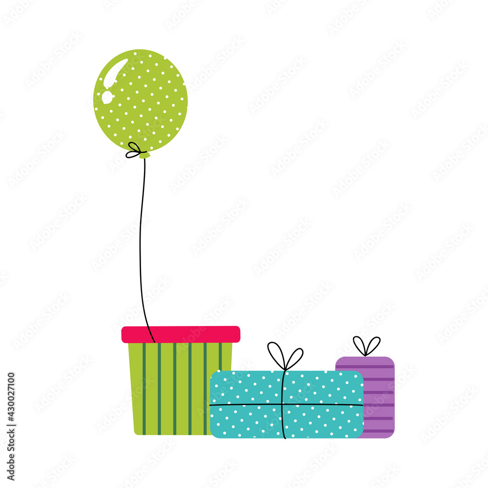Gift Boxes and Inflatable Balloons, Happy Birthday Concept Cartoon ...