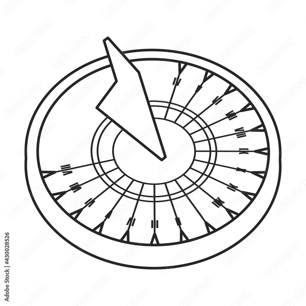 Sundial vector outline icon. Vector illustration sun clock on white ...