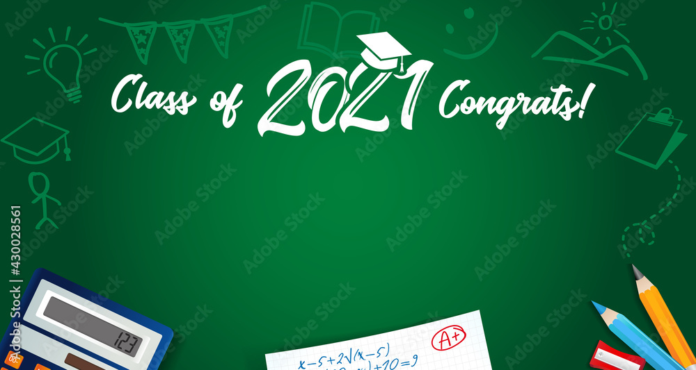 Class of 2021 Congrats text and school colored pencils on green ...