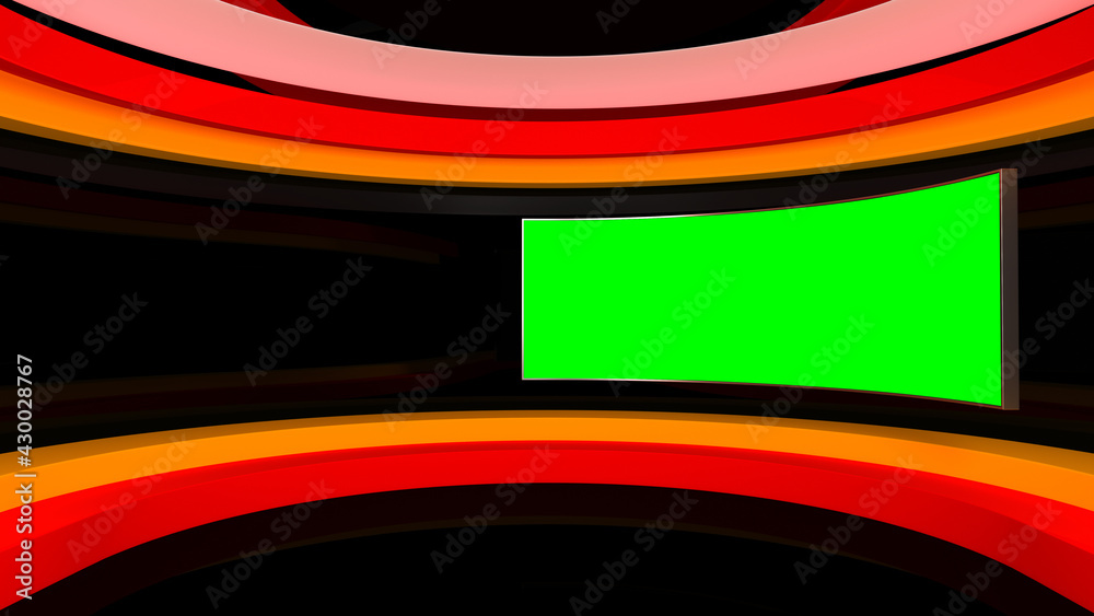 Tv Studio. Backdrop for TV shows . TV on wall. News studio. Red and ...
