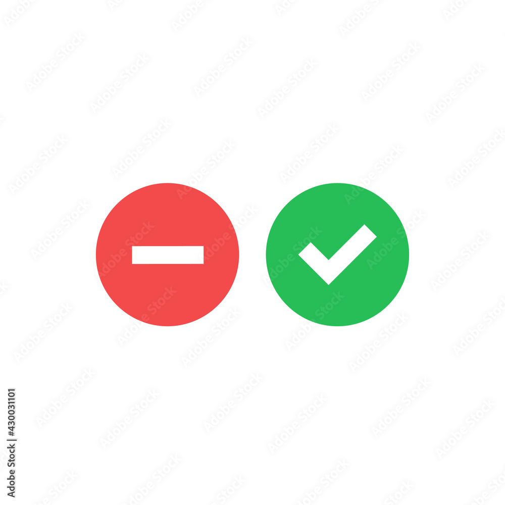 simple web button green check mark and red close round button. Stock ...