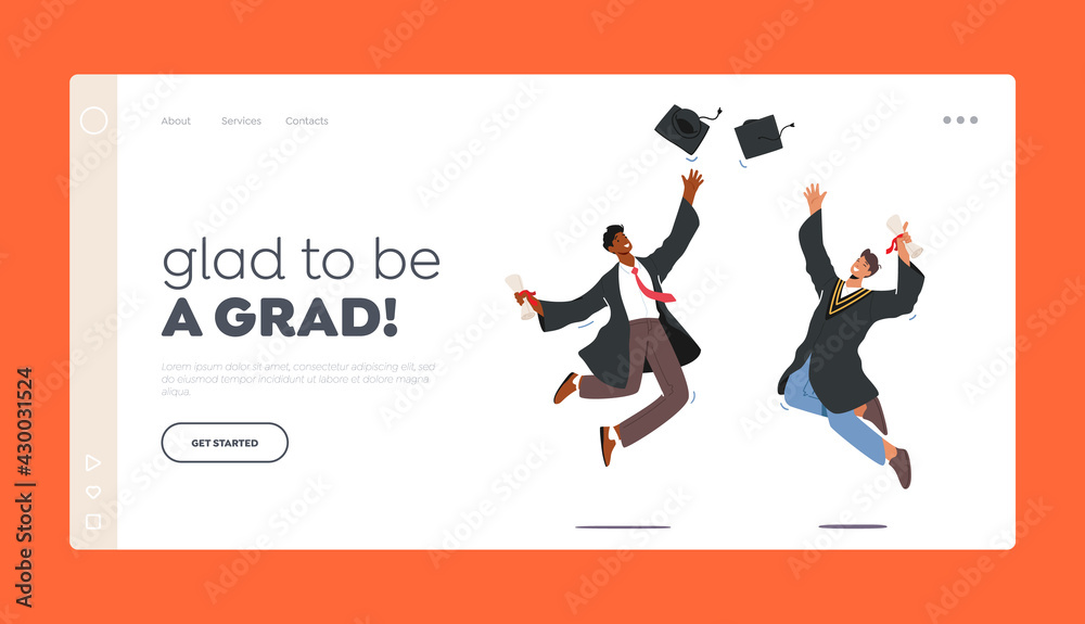 Men Alumnus Celebrating Glad to be Grad Landing Page Template ...