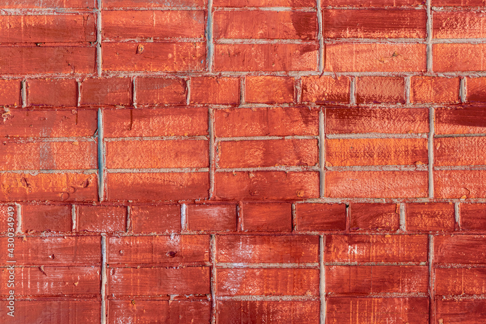 Bright red brick wall background. Red brick texture. Modern brickwork ...