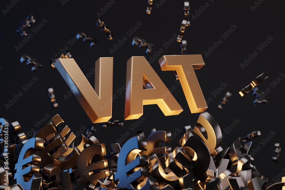 Money signs with acronym 'VAT' - 'Value Added Tax', studio background ...