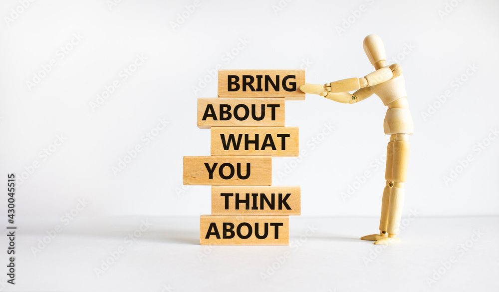 Bring about what you think about symbol. Wooden blocks with words ...