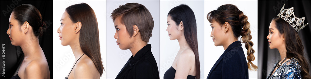Profile of Asian Woman half body isolated six people Stock Photo ...