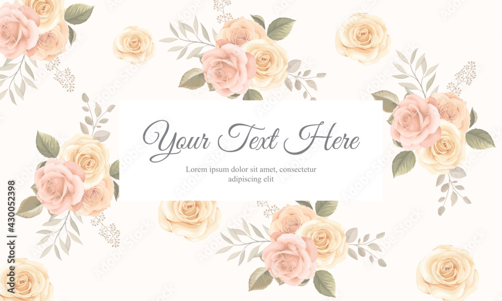 Elegant floral frame background design with soft color blooming roses ...