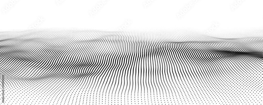 Dynamic wave on white background. Wave of particles. Futuristic point ...