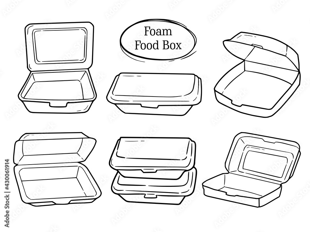 Foam food box set doodle drawing vector collection Stock Vector | Adobe ...