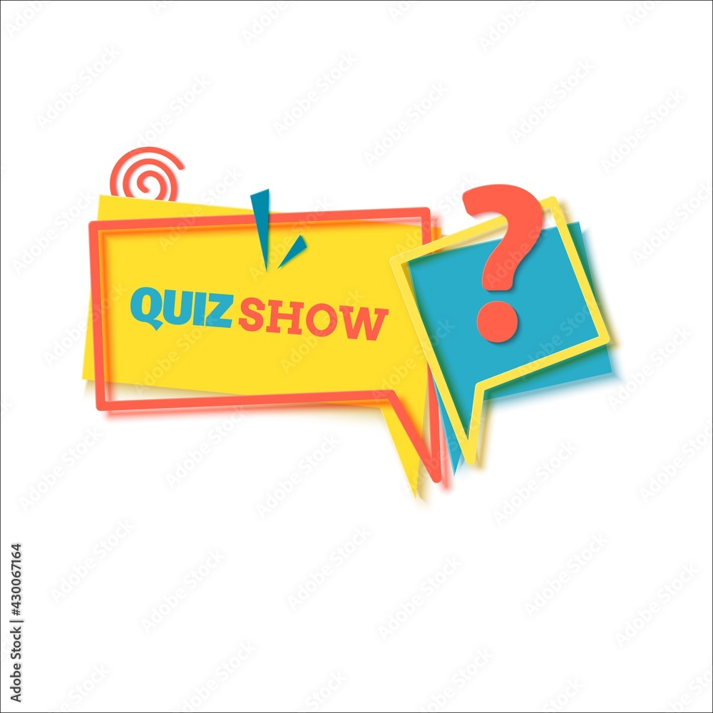 Quiz show label in paper cut style. Two flat banners with yellow ...
