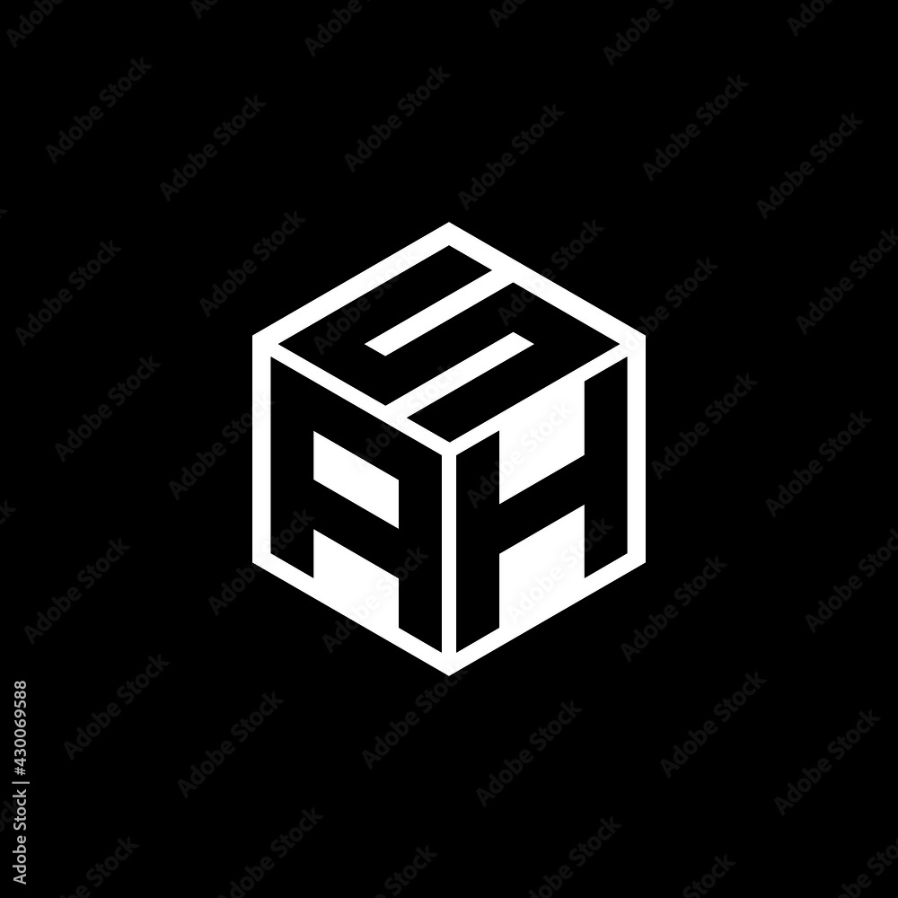 AHS letter logo design with black background in illustrator, cube logo ...