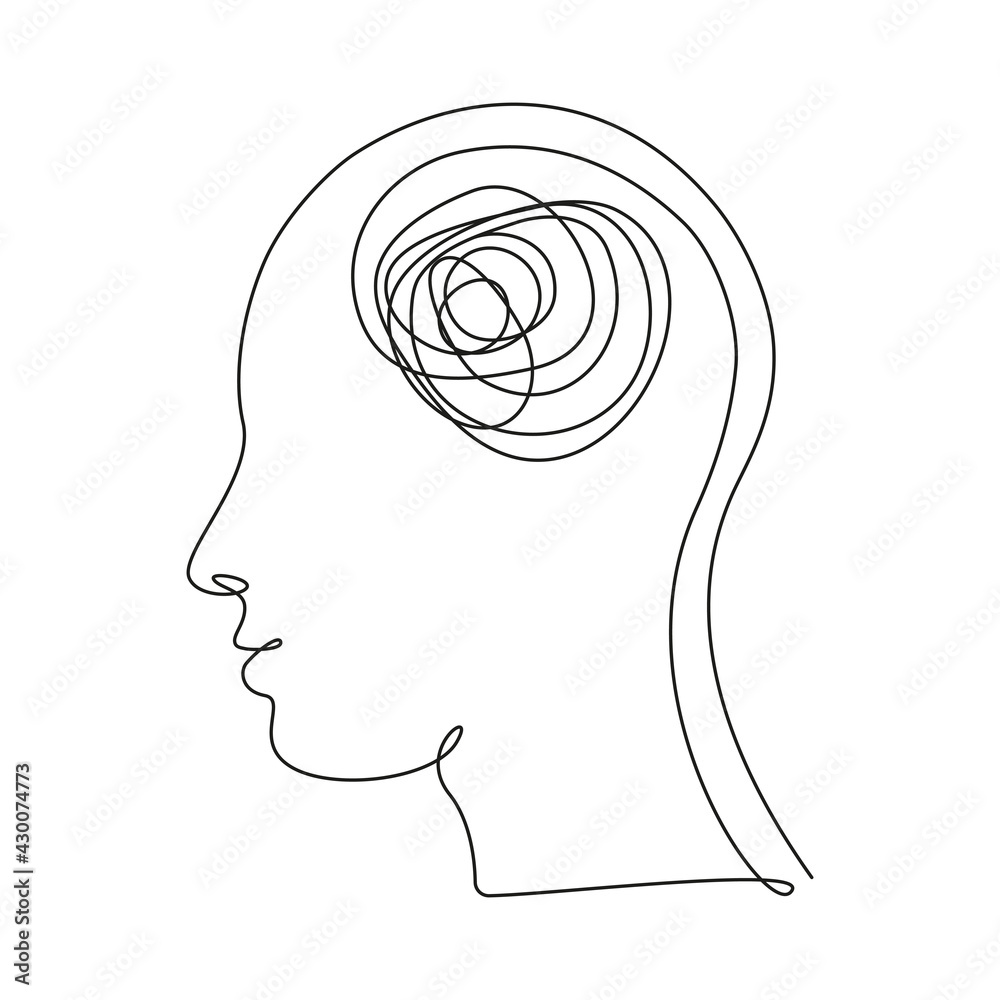 Concept of bad mental health. Human head with confused feelings in one ...