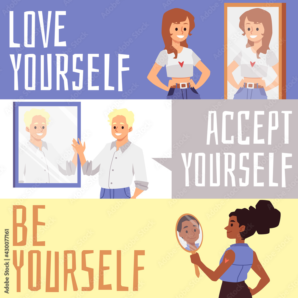Self acceptance and body positive concept a set of vector flat cartoon ... Self acceptance and body positive concept a set of vector flat cartoon ...