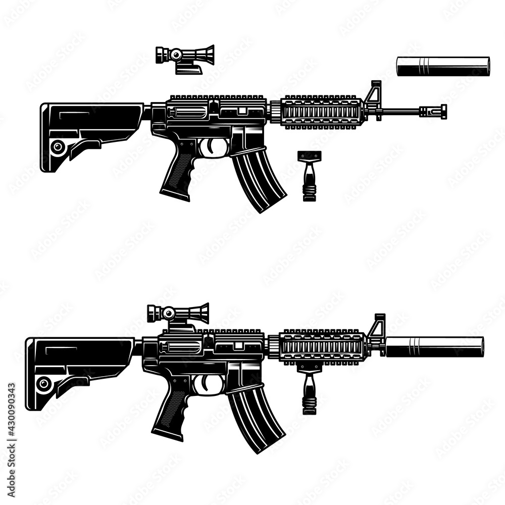 Illustration of american automatic assault rifle. Design element for ...