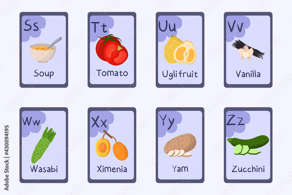 Colorful alphabet Letter S, T, U, V, W, X, Y, Z - soup, tomato, ugli ...
