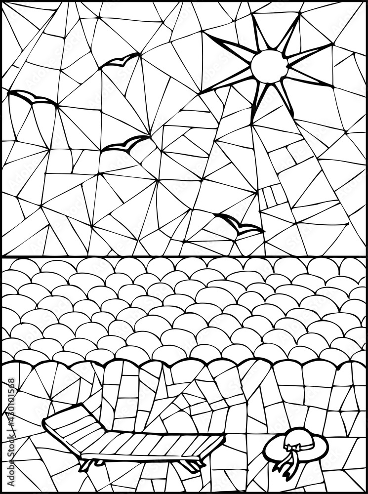 Doodle fantasy sea landscape coloring page for adults. Fantastic ...