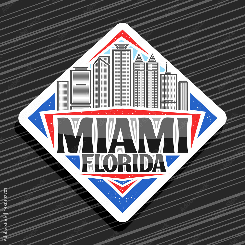 Vector logo for Miami, white rhombus road sign with outline ...