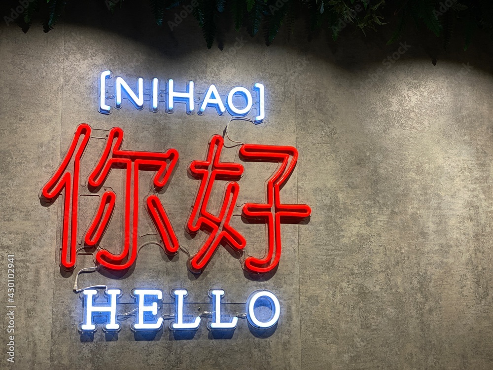 Modern Neon Sign of hello in Chinese and pinyin, awesome range of LED ...