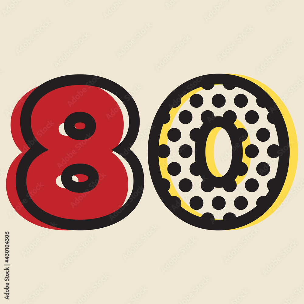 Celebrating, anniversary of number 80th year anniversary. In colorful ...