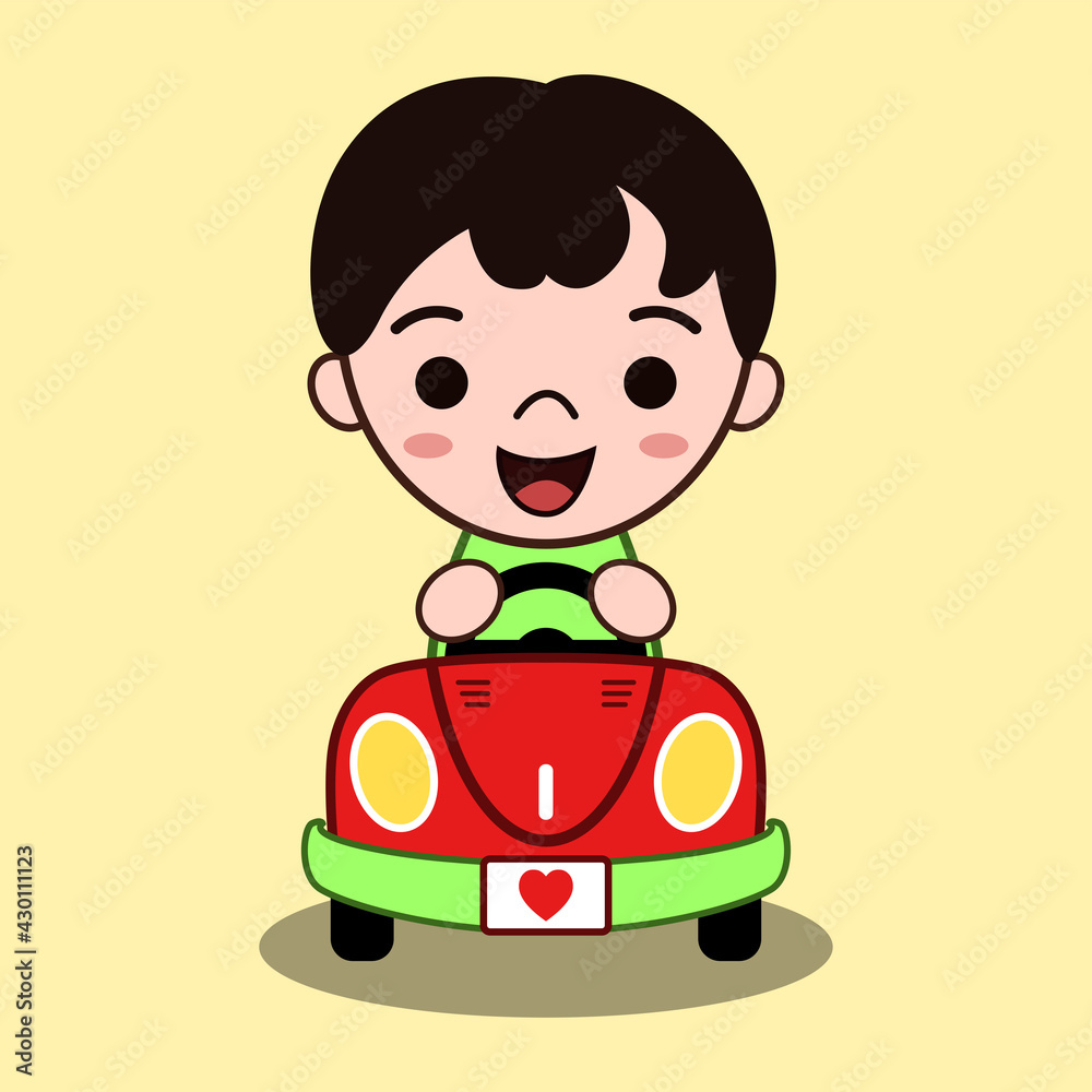 Cute Cartoon Vector Illustration Of a boy driving a convertible car. He ...