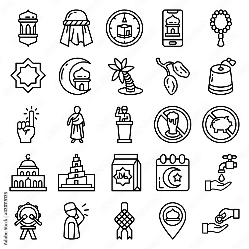 Islamic icon collection set with simple lines and modern style use for ...