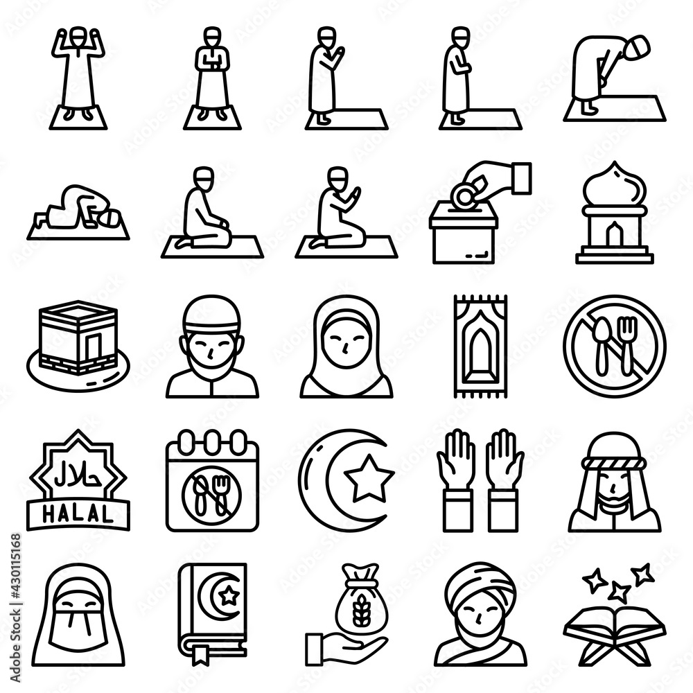 islamic icon collection set with simple lines and modern style for use ...