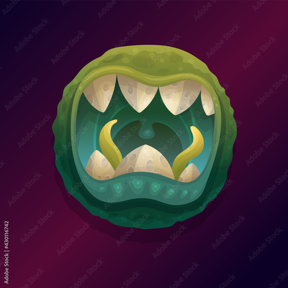 Open mouth of scary monster with sharp teeth a flat cartoon vector ...