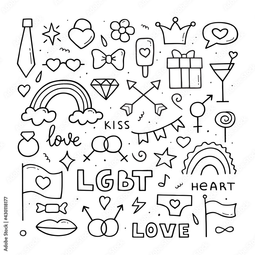 Set of LGBT vector doodle. Gay parade. Hand drawn sketch. Isolated ...