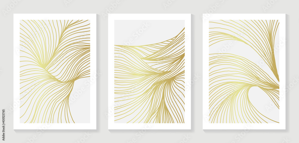 Luxury gold line art background vector. Minimalist modern contour ...