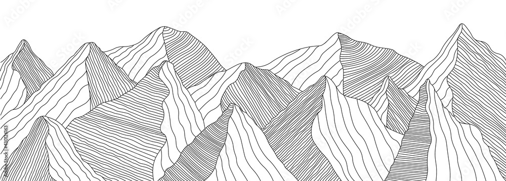 Mountain landscape of wavy lines. Vector background with mountain ...