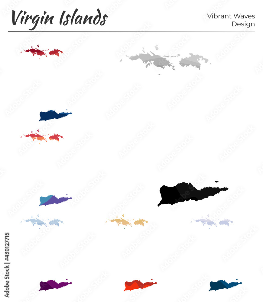 Set of vector maps of Virgin Islands. Vibrant waves design. Bright map ...